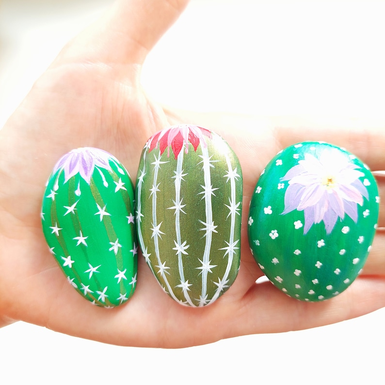Сactus Painted Rocks Hand Painted Pebble Miniature Art Rock - Etsy