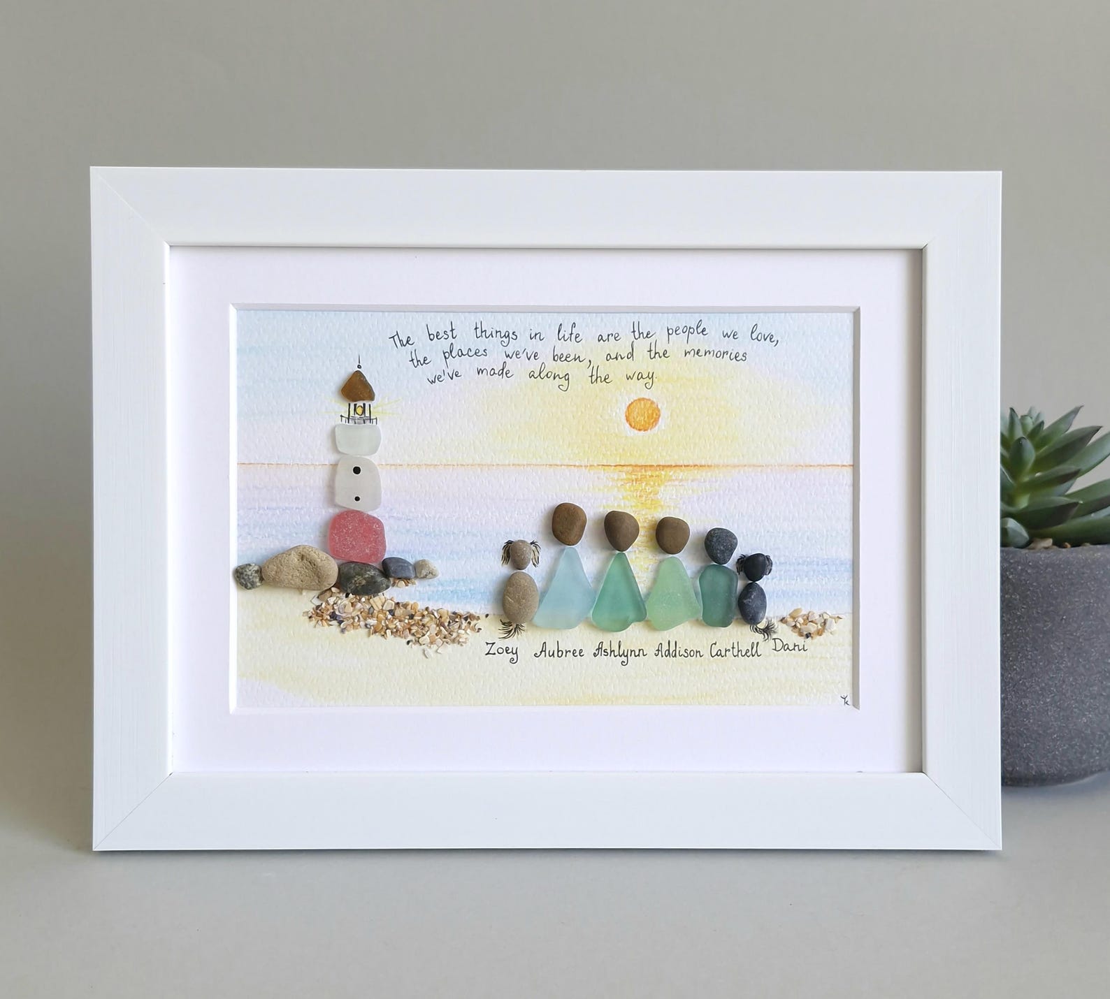 Sea Glass Lighthouse, Pebble Art & Sea Glass Picture, Blue Lighthouse ...