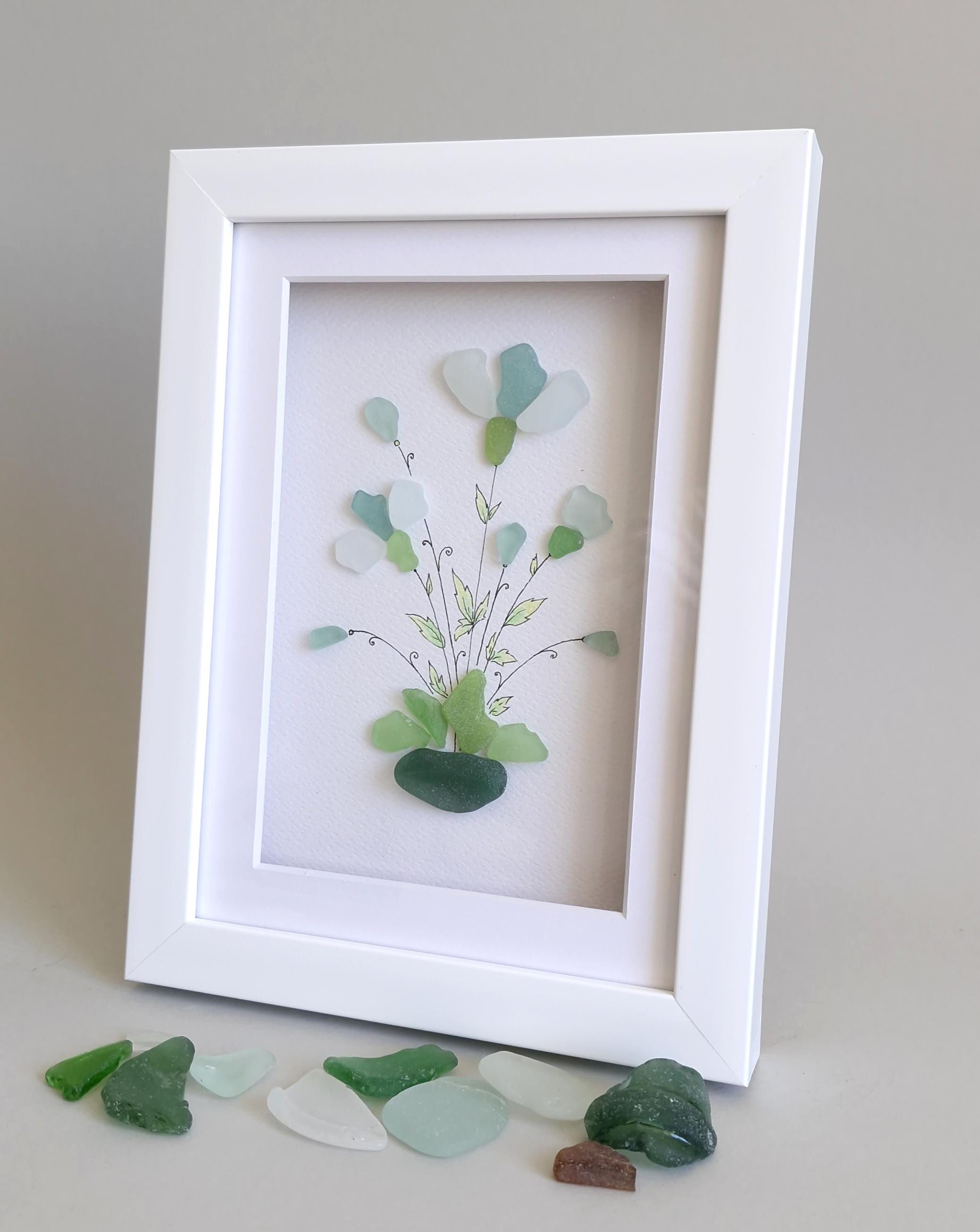 Seaglass Flower Picture, Sea Glass Multicolored Flower Art, Botanical ...
