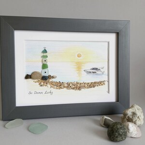Personalised Sea Glass & Pebble Lighthouse Gift, Lighthouse Pebble Art ...
