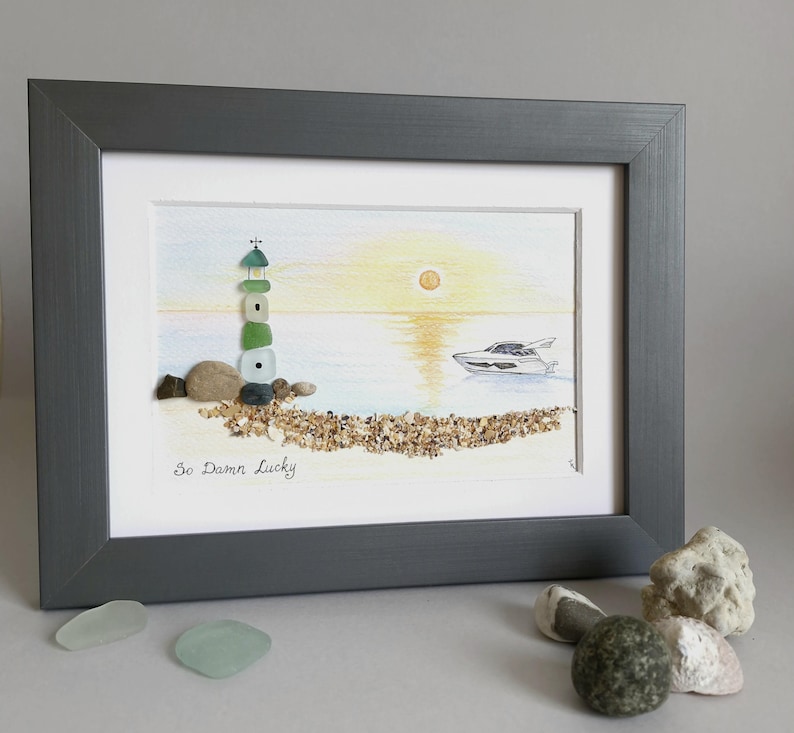 Personalised Sea Glass & Pebble Lighthouse Gift, Lighthouse Pebble Art ...