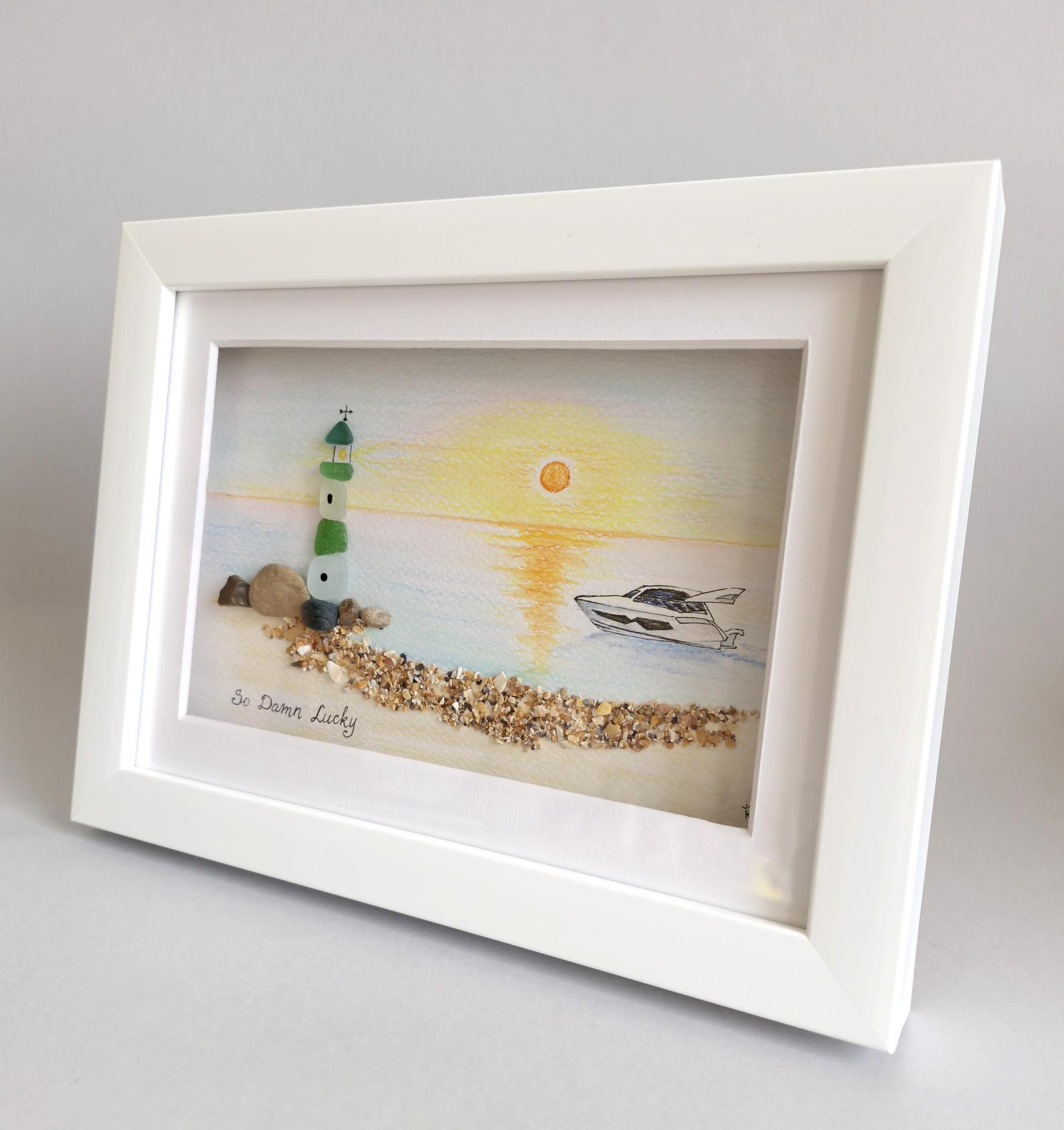 Personalised Sea Glass & Pebble Lighthouse Gift, Lighthouse Pebble Art ...