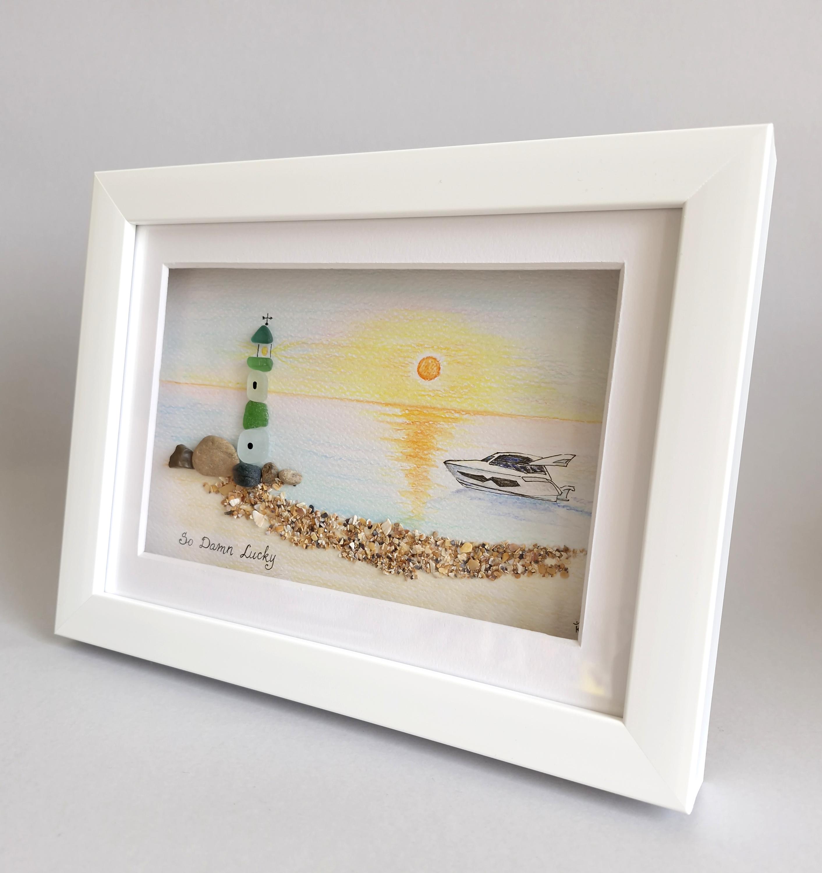 Personalised Sea Glass & Pebble Lighthouse Gift, Lighthouse Pebble Art ...