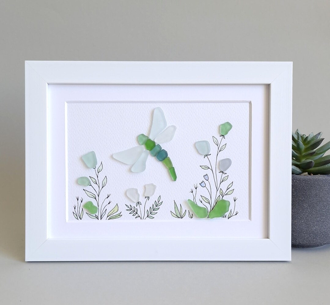Sea Glass Dragonfly, Art Wildflowers, Botanical Decor, Botanical Art ...