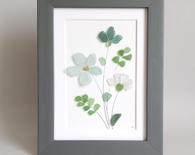 Seaglass Flower Picture, Sea Glass Multicolored Flower Art, Botanical ...