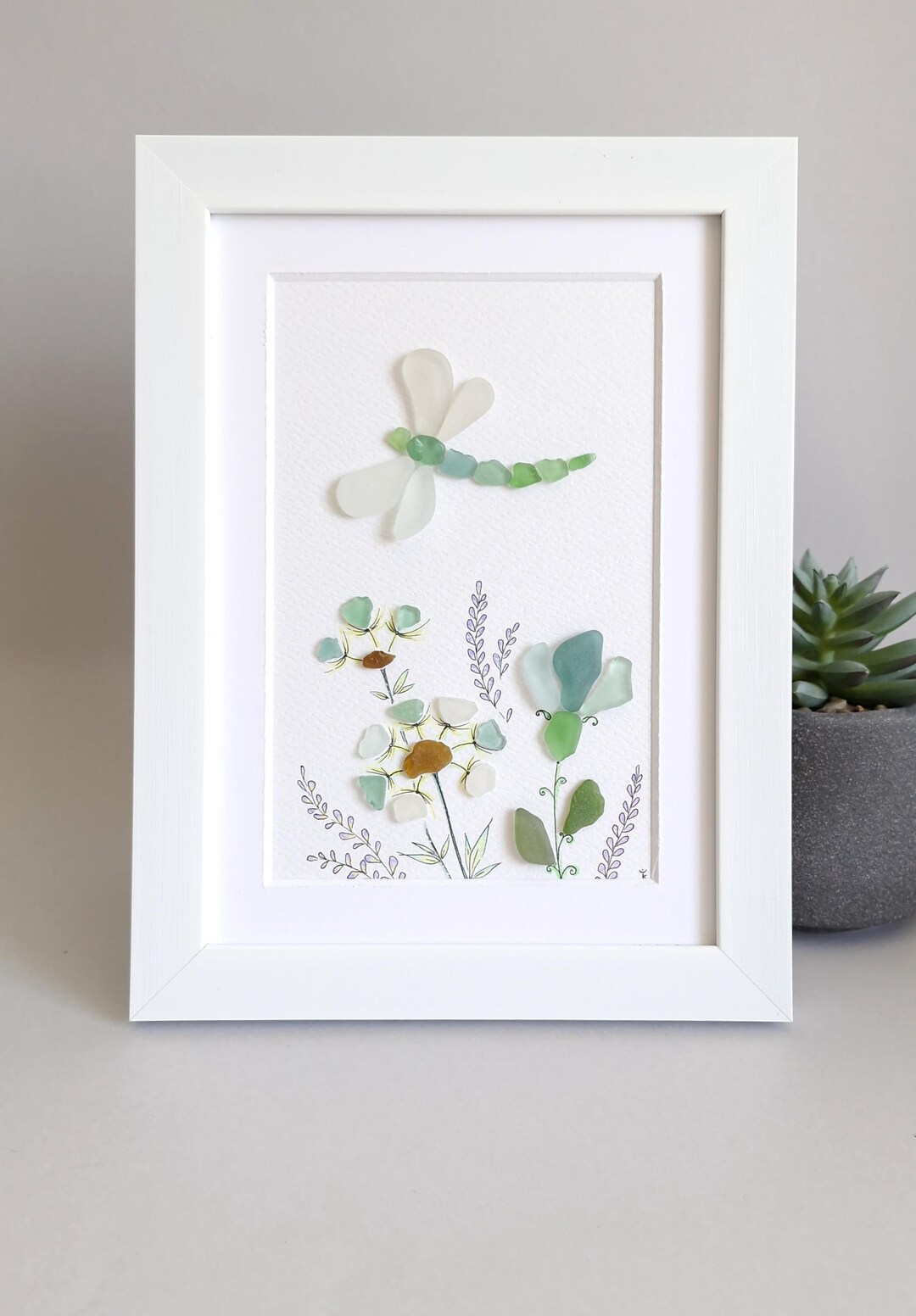 Sea Glass Dragonfly, Art Wildflowers, Botanical Decor, Botanical Art ...