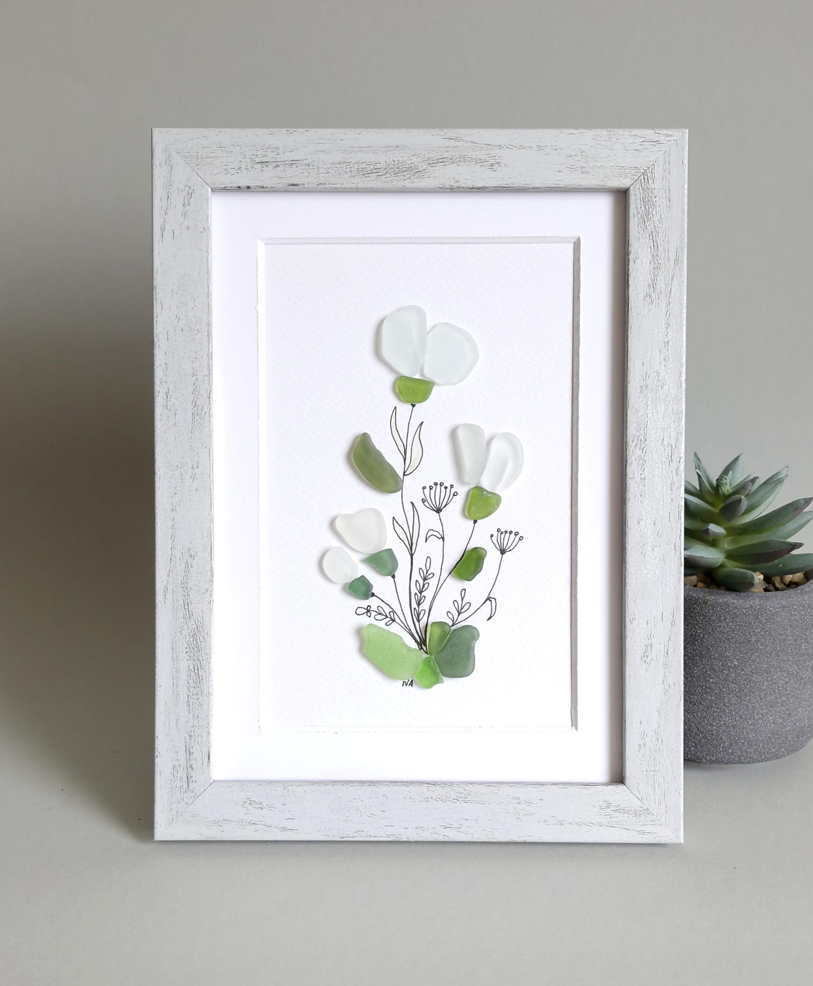 Seaglass Flower Picture, Sea Glass Multicolored Flower Art, Botanical ...