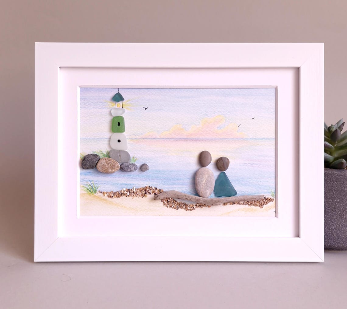 Sea Glass Lighthouse, Pebble Art and Sea Glass Picture, Couple Sea ...