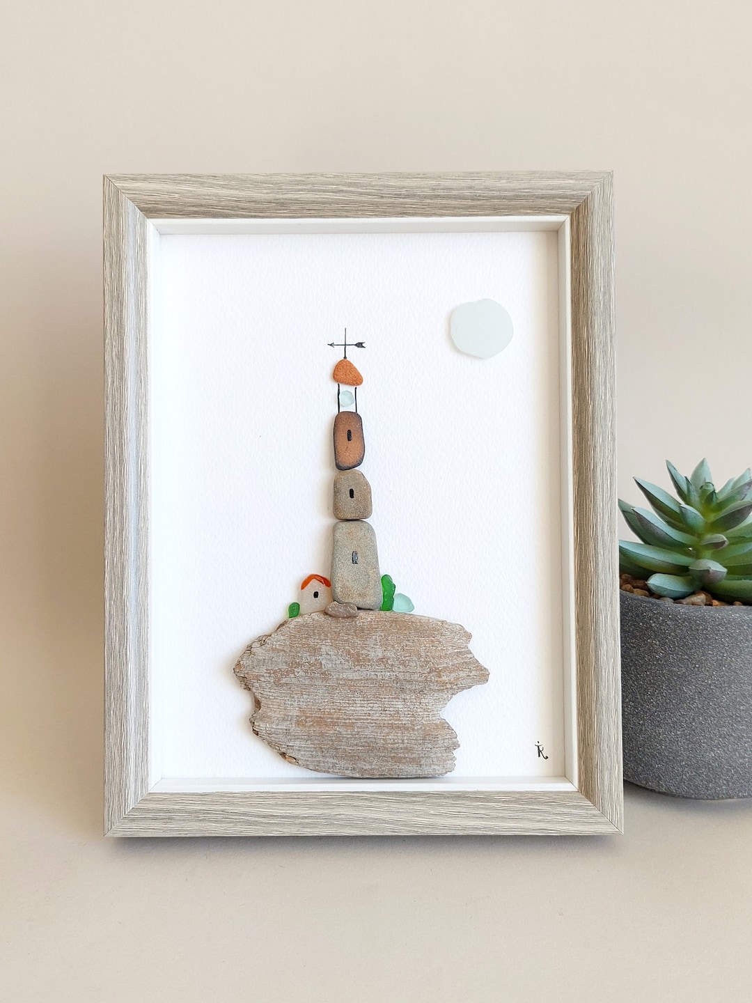 Pebble Art for Beach House, Pebble Art Lighthouse, Nautical Decor ...