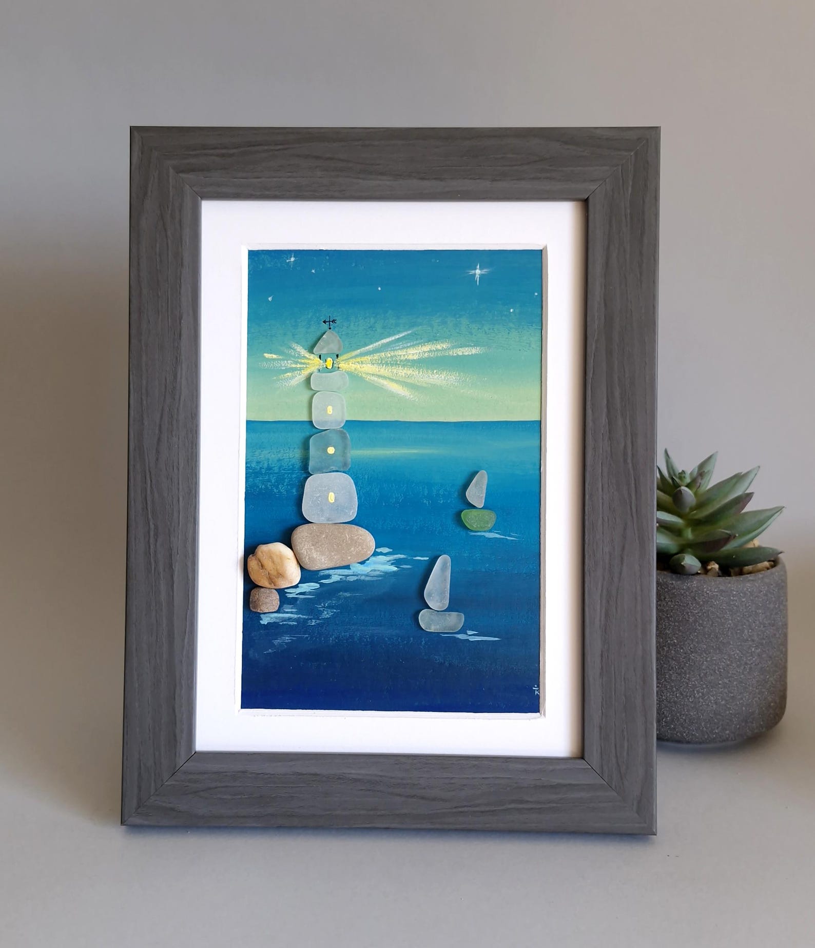 Sea Glass Dark Lighthouse, Hand Made Sea Glass Lighthouse, Lighthouse ...