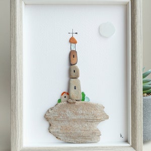 Pebble Art for Beach House, Pebble Art Lighthouse, Nautical Decor ...