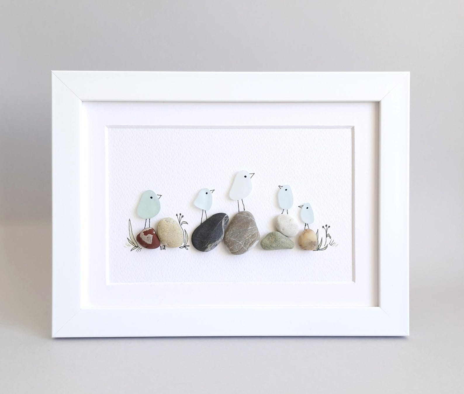 Sea Glass Birds on Rocks, Sea Glass Picture, Unique Pebbles Art ...