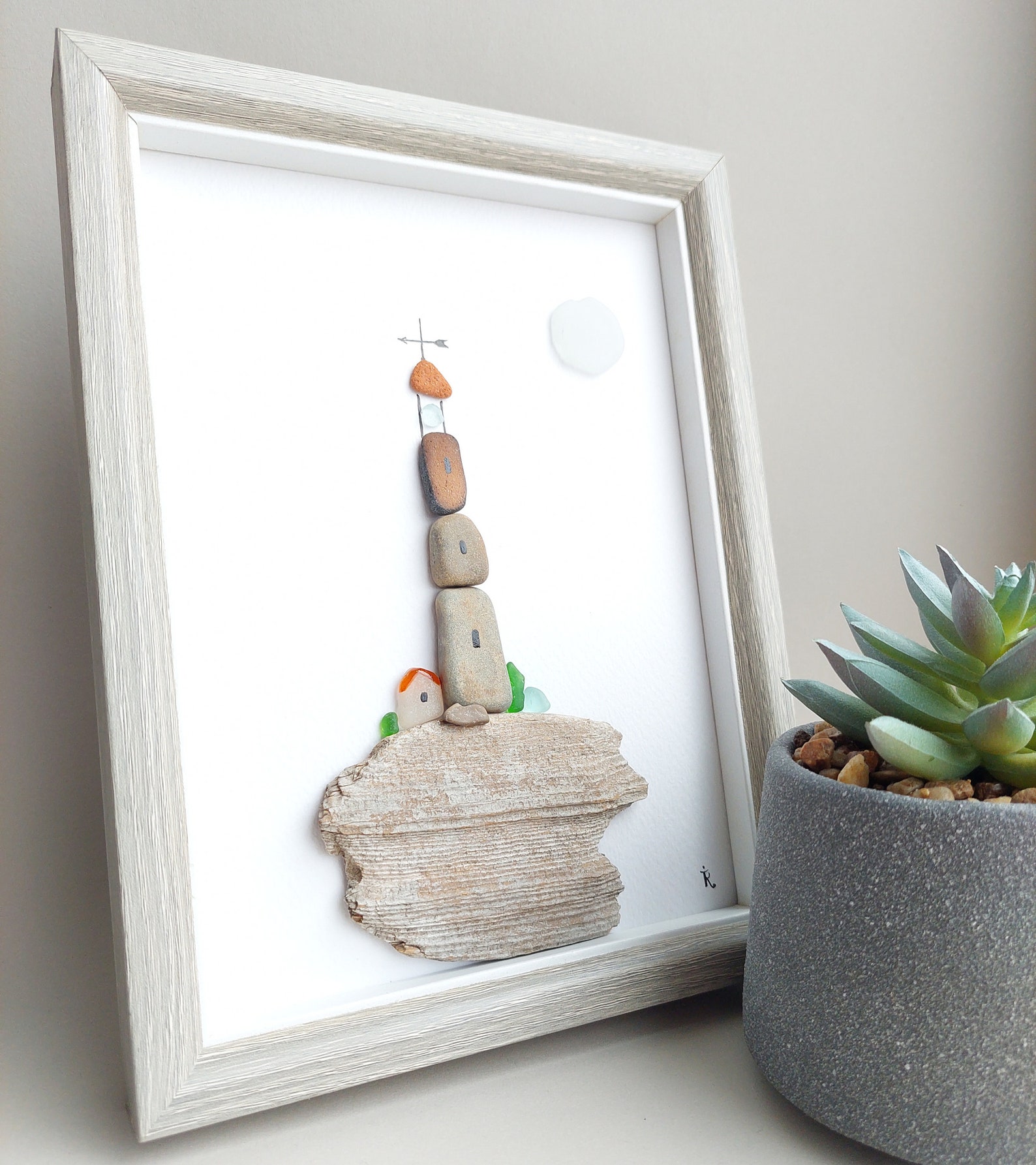 Pebble Art for Beach House, Pebble Art Lighthouse, Nautical Decor ...