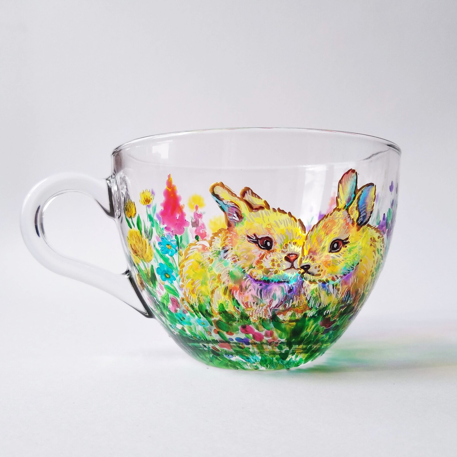 Rabbit Tea Cup and Saucer Hand Painted Tea Cup Personalised | Etsy