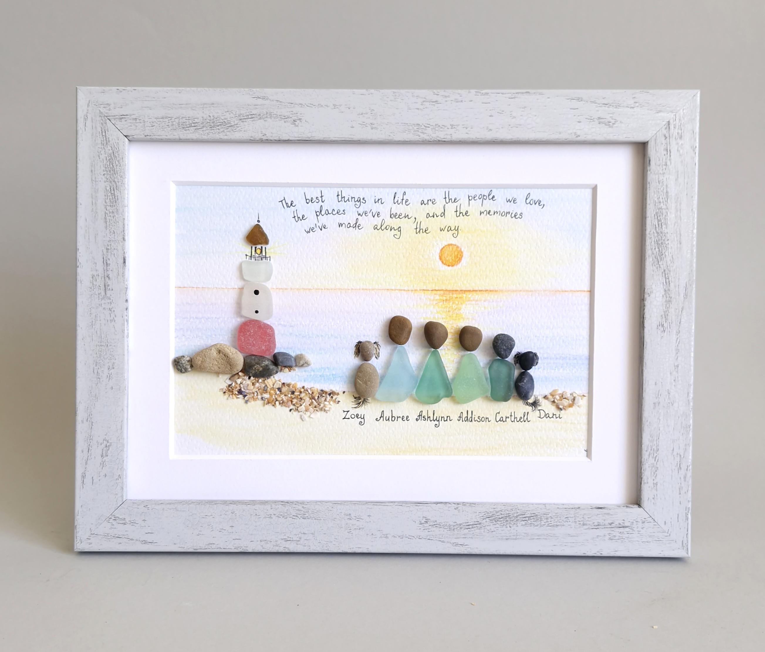 Sea Glass Lighthouse, Pebble Art & Sea Glass Picture, Blue Lighthouse ...