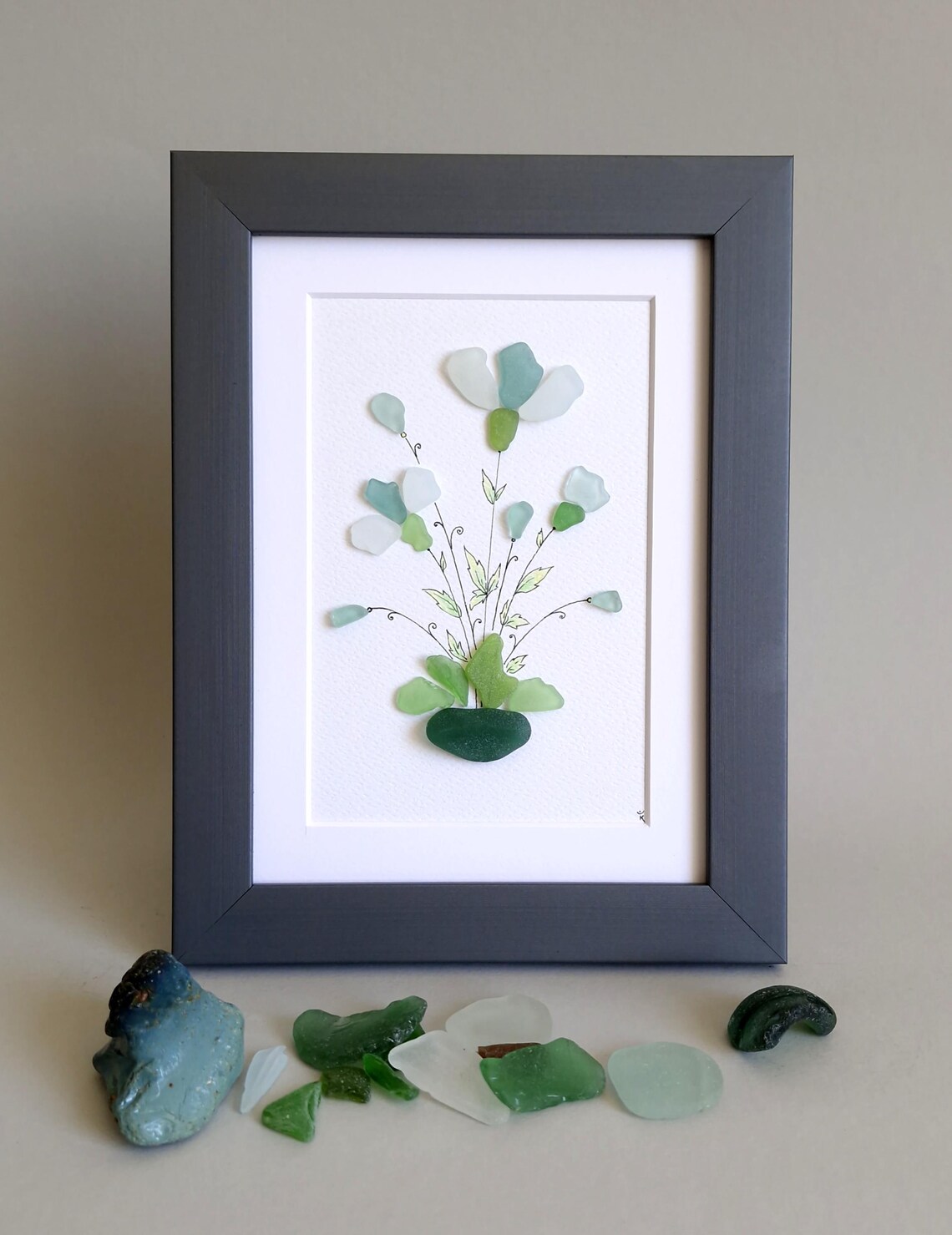 Seaglass Flower Picture, Sea Glass Multicolored Flower Art, Botanical ...