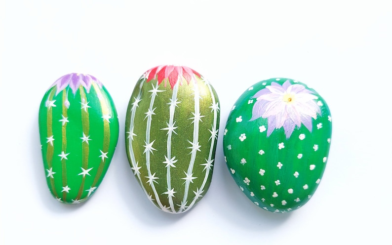 Сactus Painted Rocks Hand Painted Pebble Miniature Art Rock - Etsy