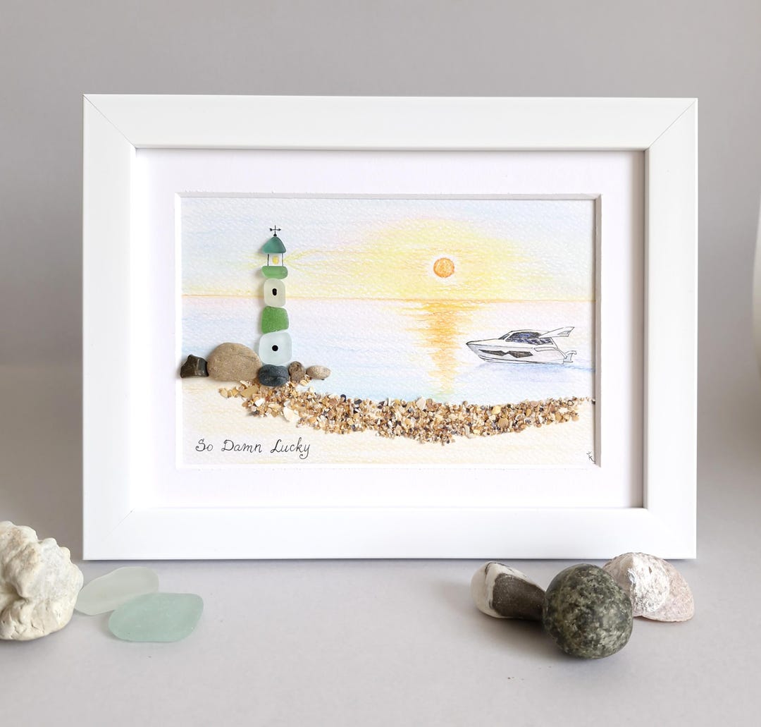 Personalised Sea Glass & Pebble Lighthouse Gift, Lighthouse Pebble Art ...