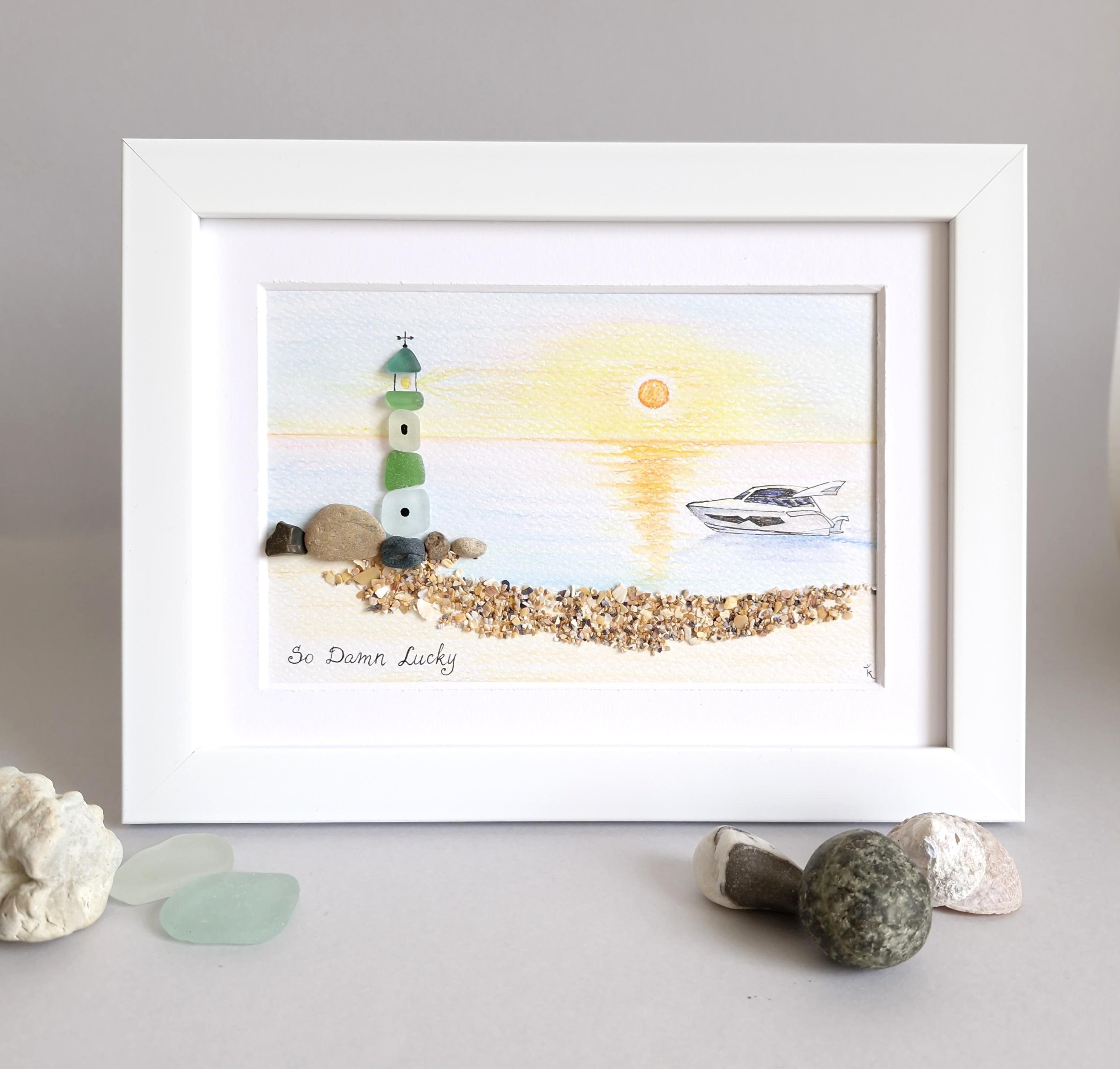 Personalised Sea Glass & Pebble Lighthouse Gift, Lighthouse Pebble Art ...