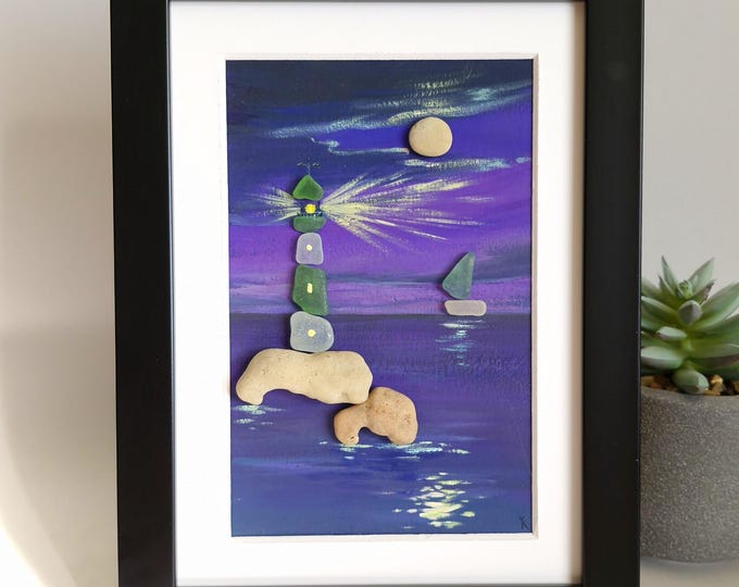 Sea Glass Dark Lighthouse, Hand Made Sea Glass Lighthouse, Lighthouse ...