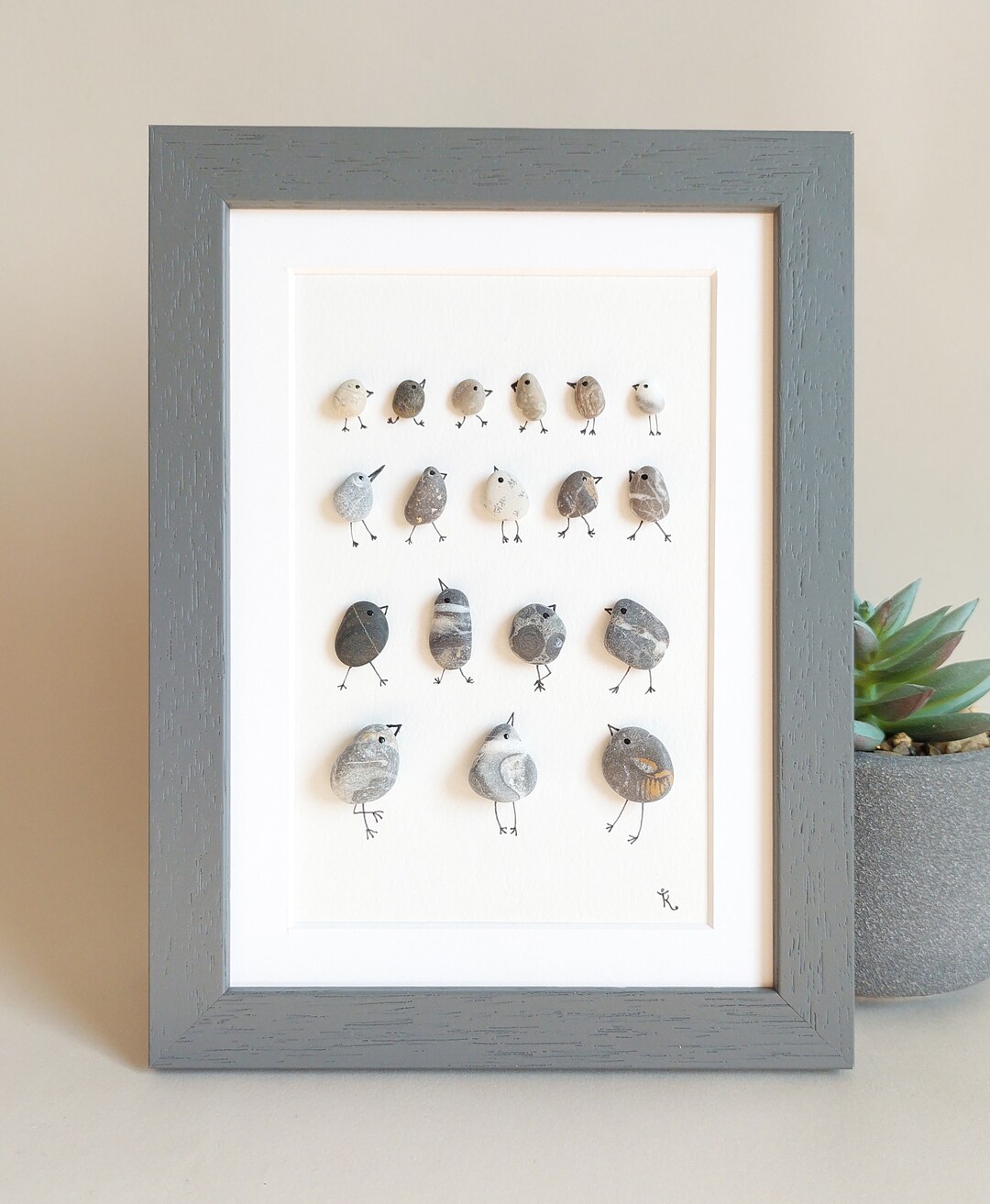 Handmade Pebble Art With Birds, Birds Family Gift, Pebble Art Family ...