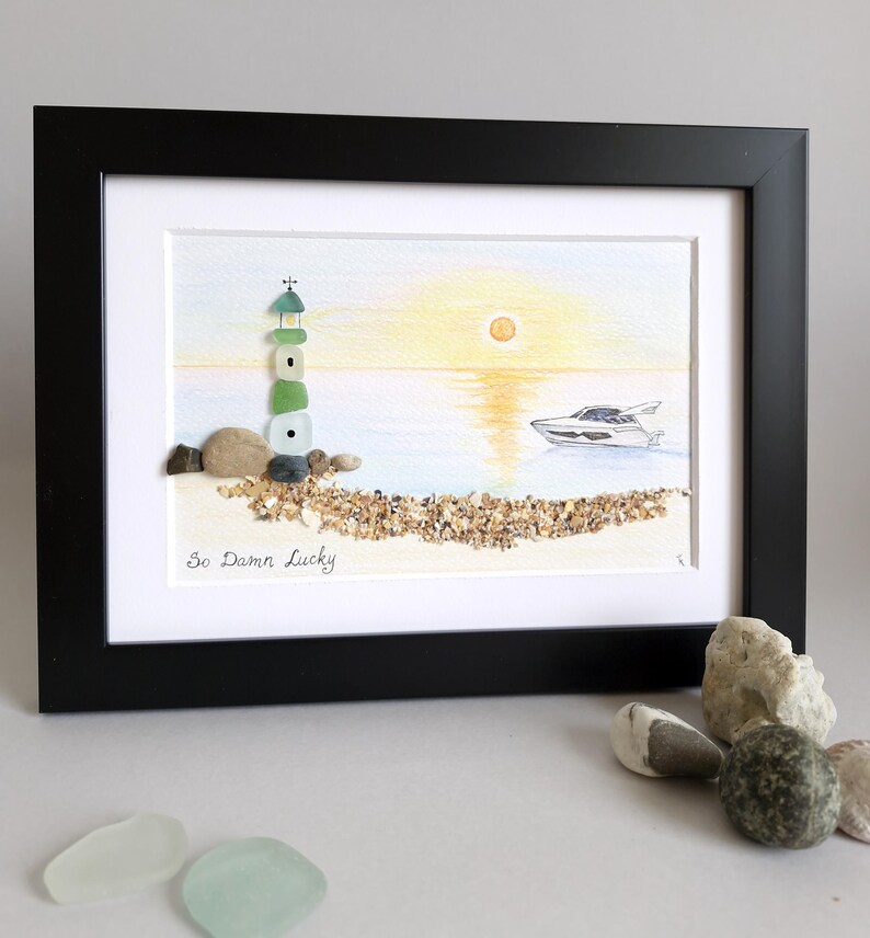 Personalised Sea Glass & Pebble Lighthouse Gift, Lighthouse Pebble Art ...