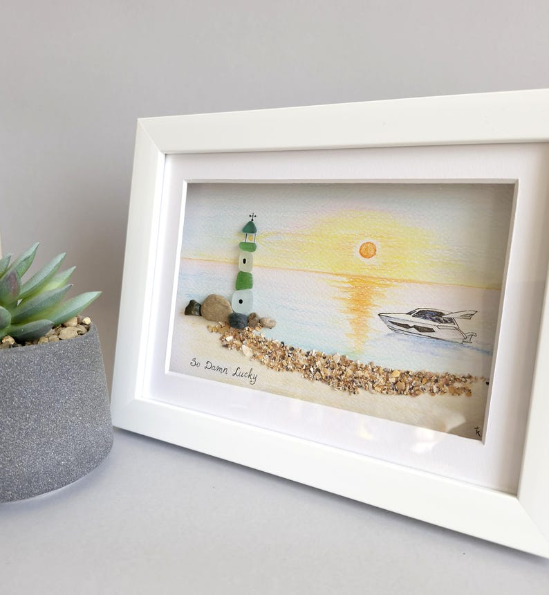 Personalised Sea Glass & Pebble Lighthouse Gift, Lighthouse Pebble Art ...