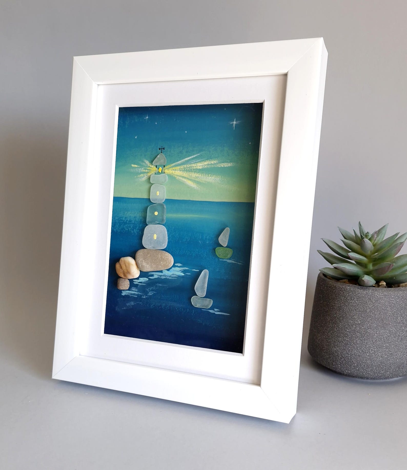 Sea Glass Dark Lighthouse, Hand Made Sea Glass Lighthouse, Lighthouse ...