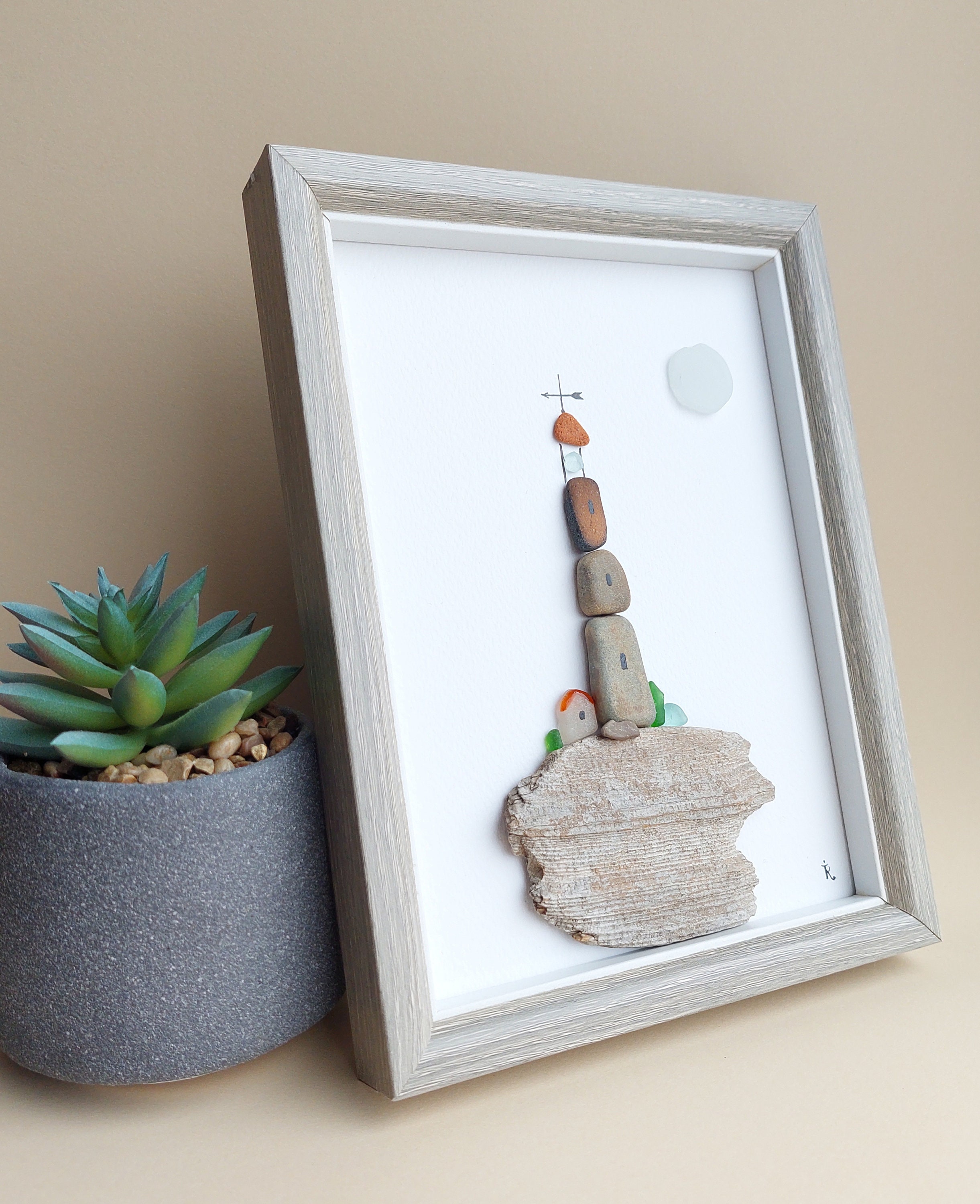 Pebble Art for Beach House, Pebble Art Lighthouse, Nautical Decor ...