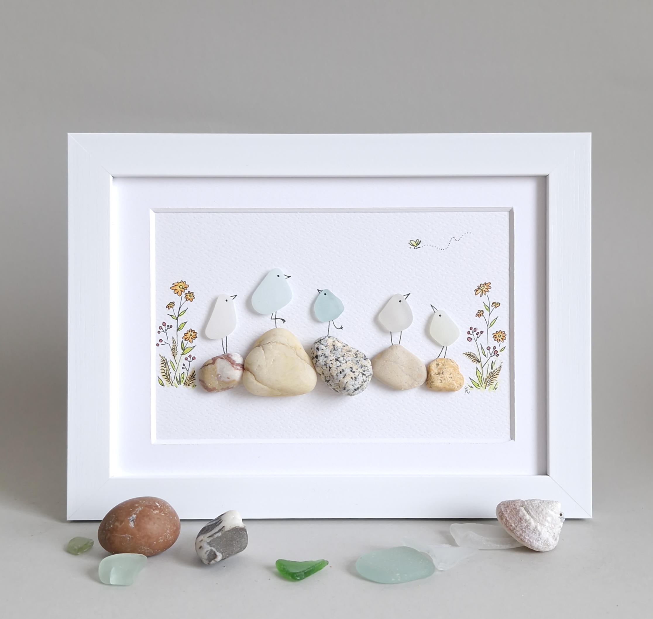 Sea Glass Birds on Rocks, Sea Glass Picture, Unique Pebbles Art ...