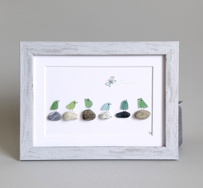 Sea Glass Birds, Sea Glass Art Picture, Pebble Art, Wall Decor, Beach ...