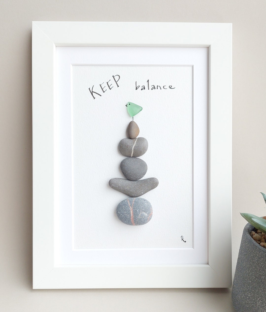Pebbles Bird Picture, Keep Balance Picture Pebble Art, Framed Beach ...