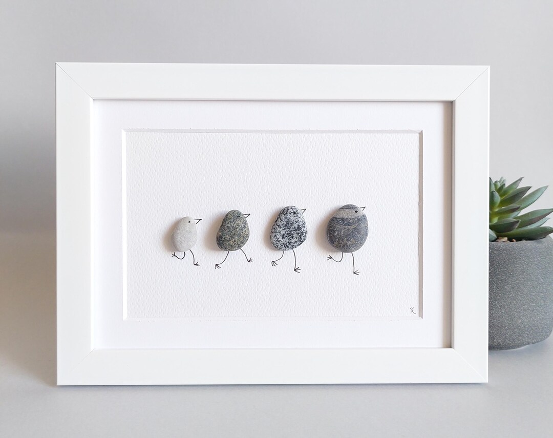 Pebble Art With Birds, Birds Family Gift, Pebble Art Family, Framed Art ...
