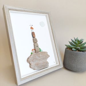 Pebble Art for Beach House, Pebble Art Lighthouse, Nautical Decor ...