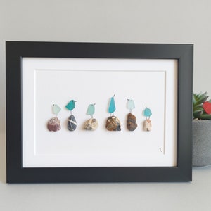 Sea Glass Birds on Rocks, Sea Glass Art Picture, Pebble Art, Wall Decor ...