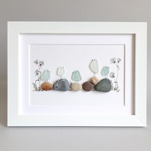 Sea Glass Birds on Rocks, Sea Glass Art Picture, Pebble Art, Wall Decor ...