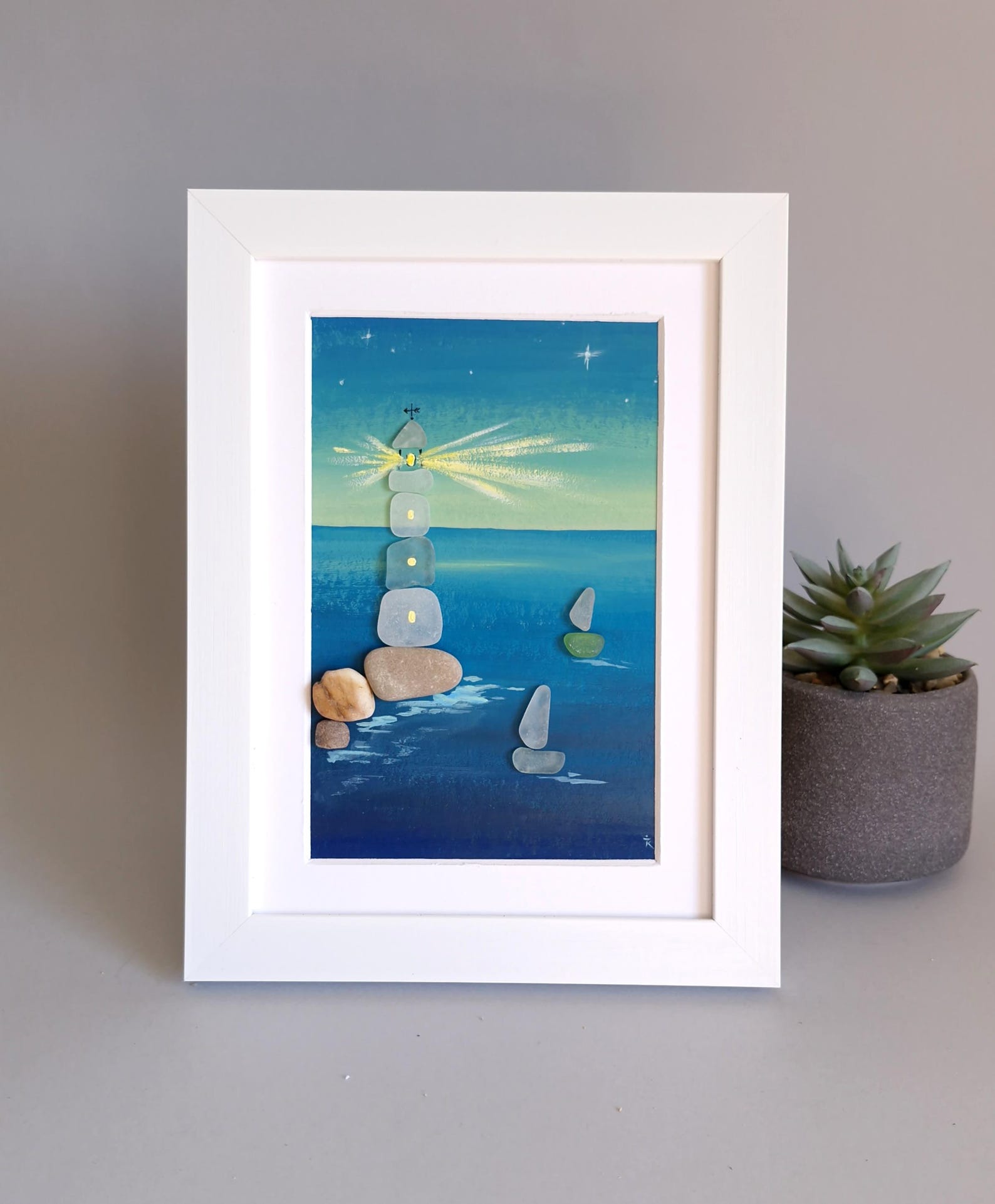 Sea Glass Dark Lighthouse, Hand Made Sea Glass Lighthouse, Lighthouse ...