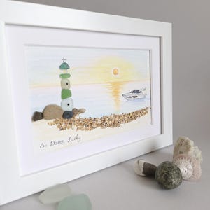 Personalised Sea Glass & Pebble Lighthouse Gift, Lighthouse Pebble Art ...