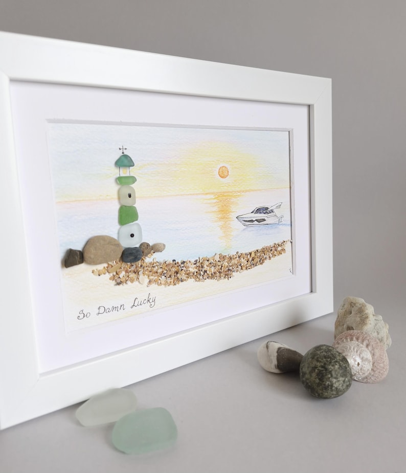 Personalised Sea Glass & Pebble Lighthouse Gift, Lighthouse Pebble Art ...