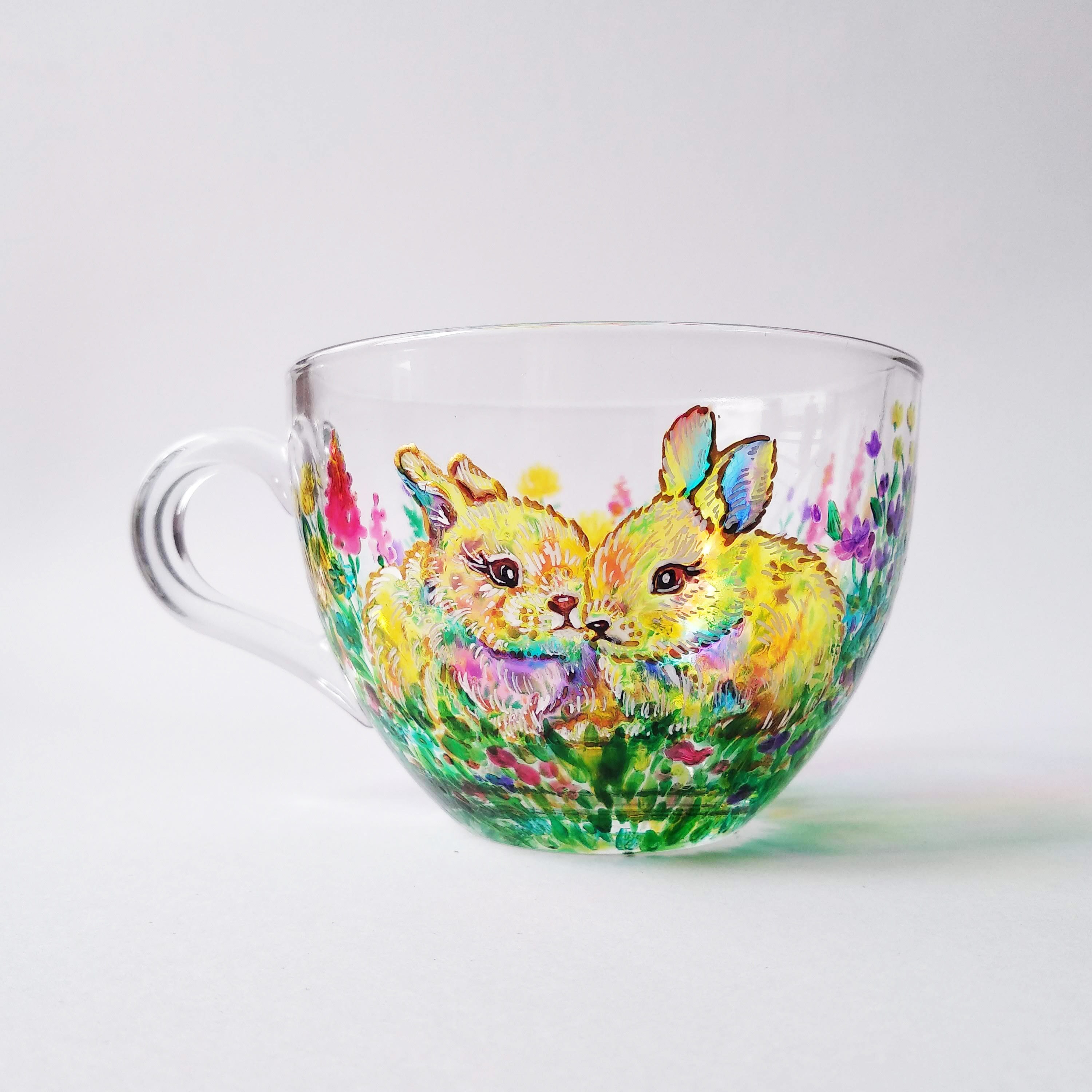 Rabbit Tea Cup and Saucer Hand Painted Tea Cup Personalised | Etsy