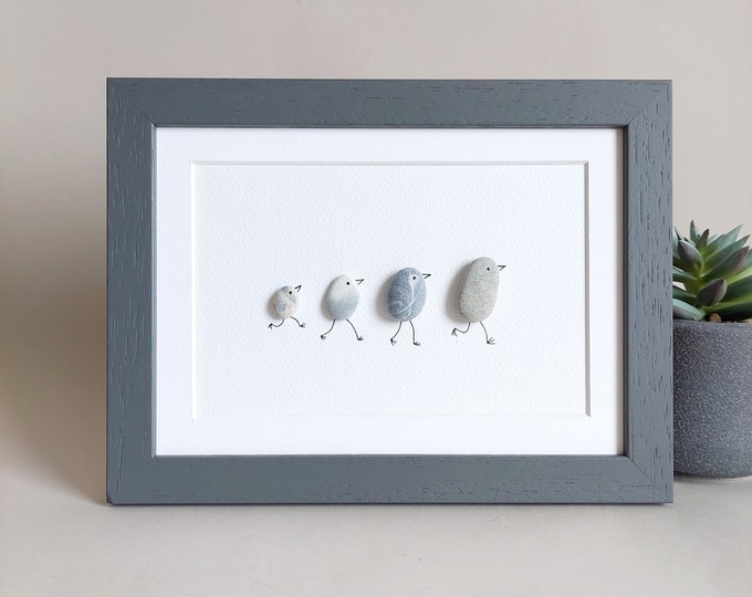 Pebble Art With Birds, Birds Family Gift, Pebble Art Family, Framed Art ...