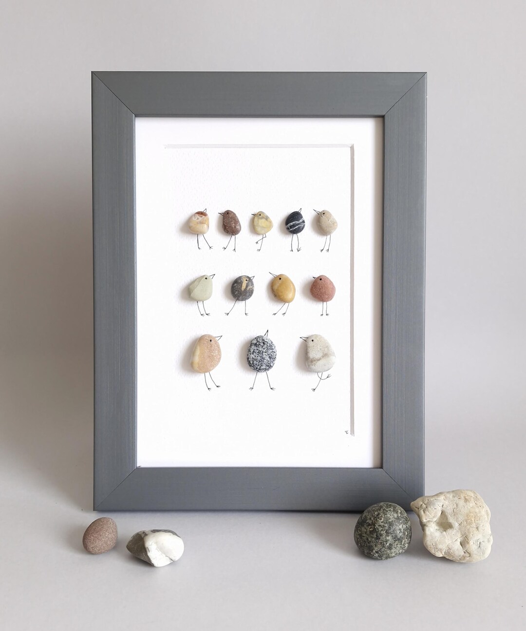 Handmade Pebble Art With Birds, Birds Family Gift, Pebble Art Family ...