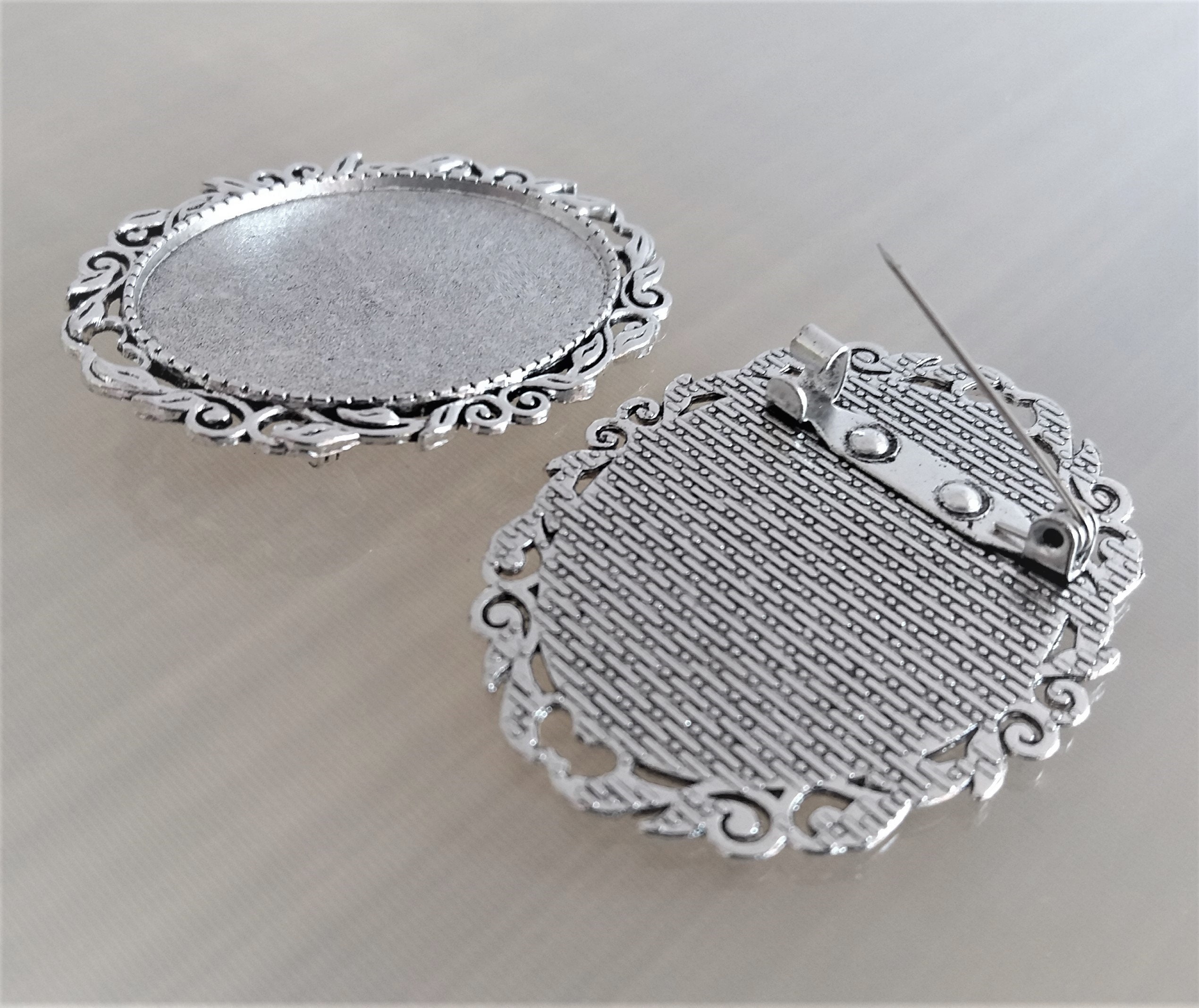 2 Brooch holders oval cabochon 40 mm X 30 mm silver color | Etsy