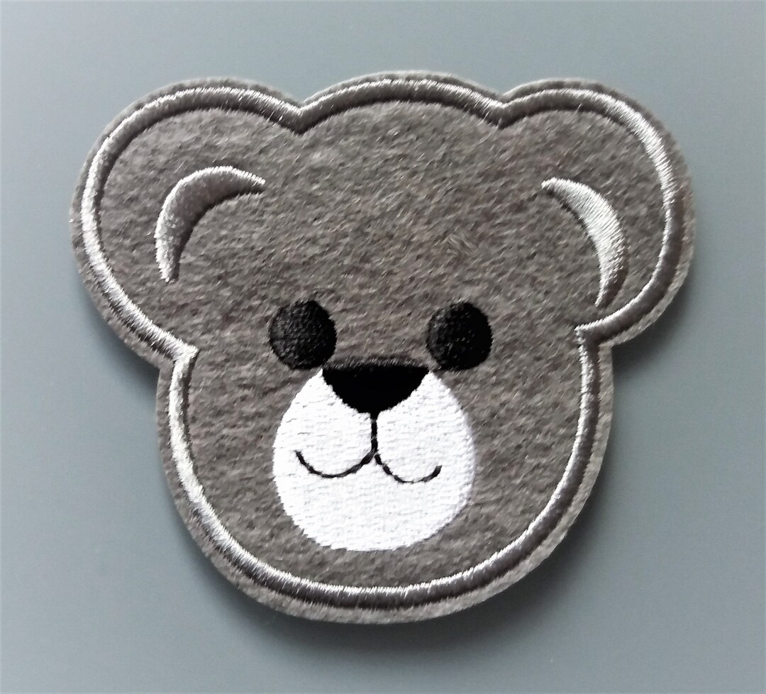 Grey Teddy Bear Head Iron-on Badge 8 Cm - Etsy