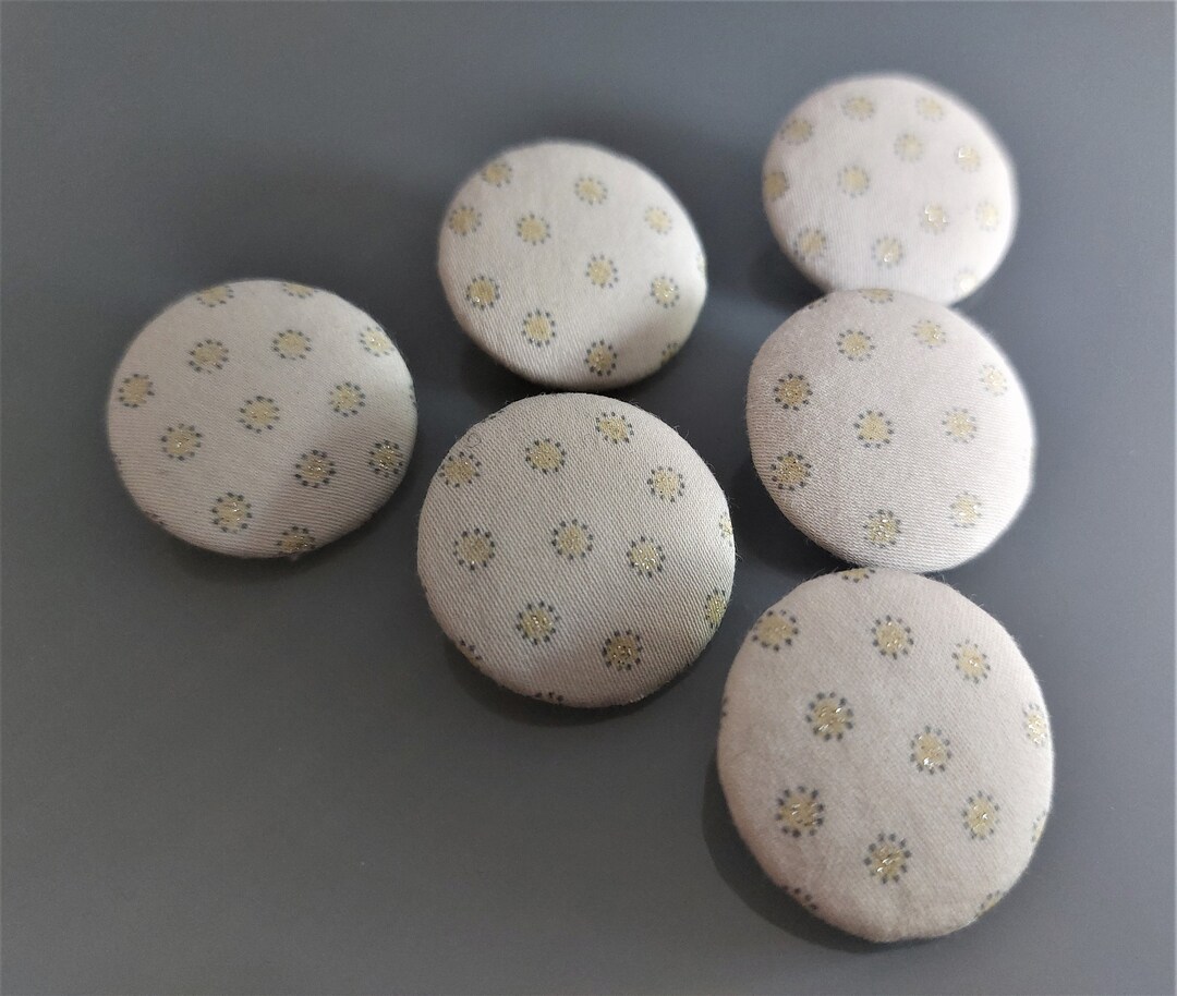 6 Fabric Buttons 28 Mm Polka Dots With Beige Background - Etsy