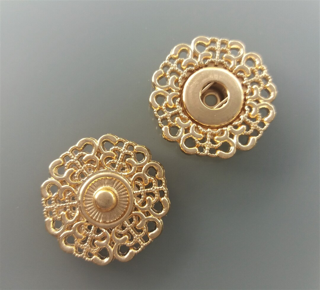 Fancy Snap 21 Mm Openwork Metal Gold Color - Etsy
