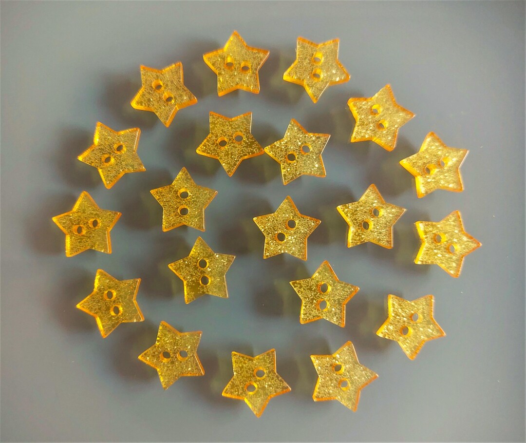 20 Yellow Star Buttons 13 Mm With Gold Glitter - Etsy