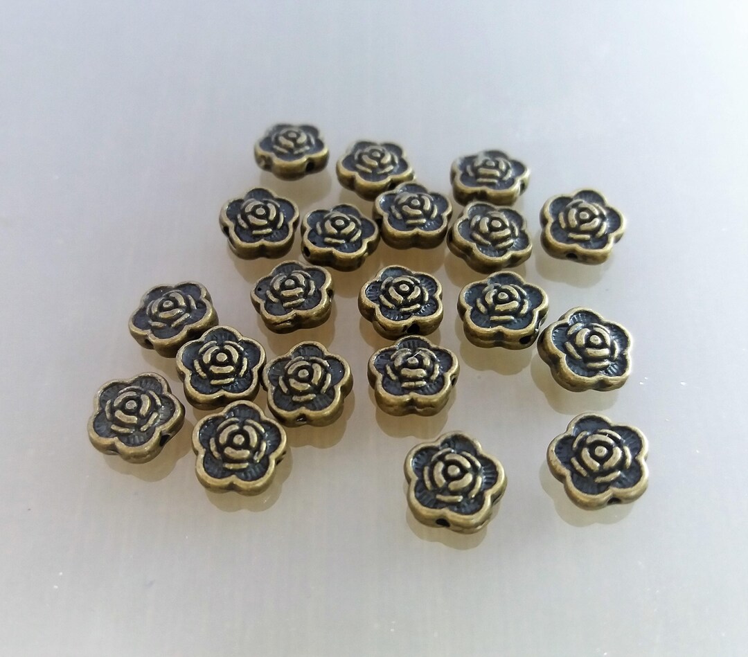 20 Bronze Colored Metal Flower Beads - Etsy