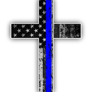Thin Blue Line Police Support Cross Sticker - Etsy
