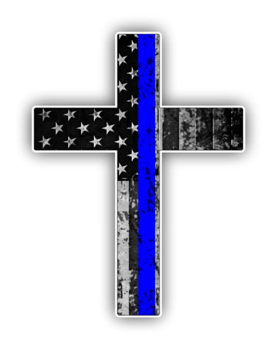 Thin Blue Line Police Support Cross Sticker - Etsy